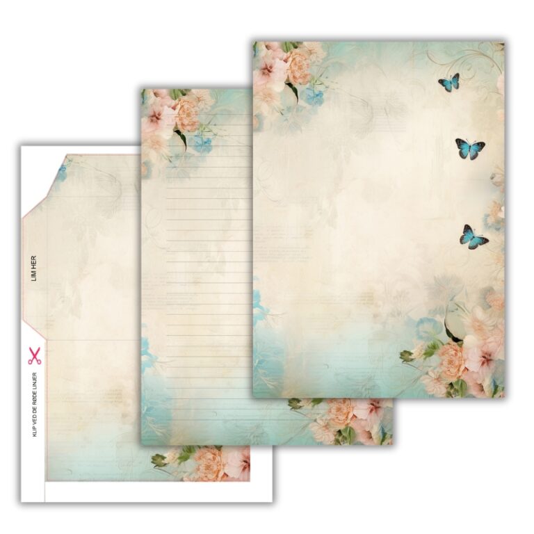 Download: Brevpapir Vintage Sommerfugle – MinBlyant